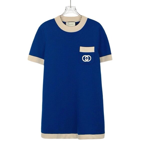 Gucci | Dresses | Gucci Deep Blue Wool Shortsleeve Crew Neck Dress ...